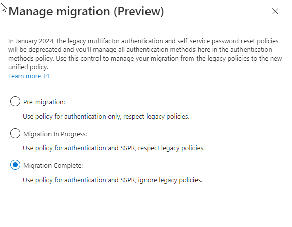 Migrate legacy SSPR/MFA authentication methods before January 2024 ...